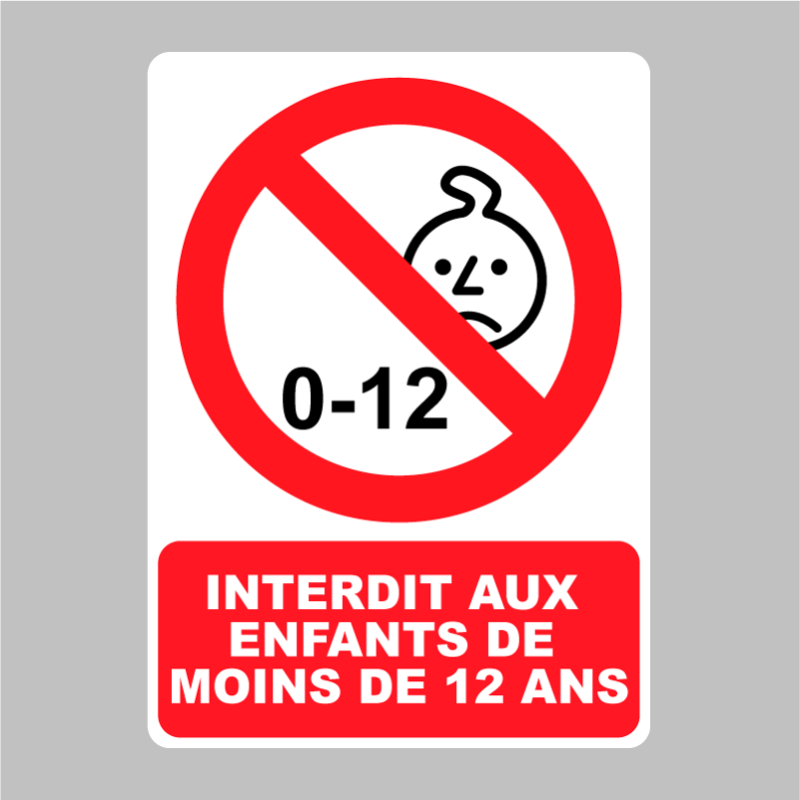 Autocollant Pictogramme Interdit aux enfants de moins de 12 ans | Zone ...