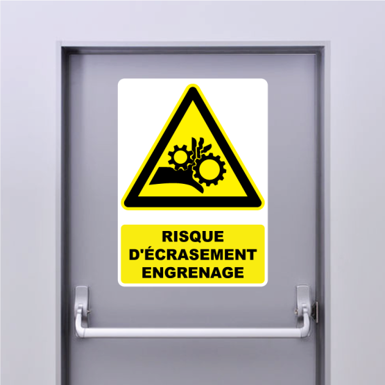 Autocollant Pictogramme Danger risque d'écrasement engrenage