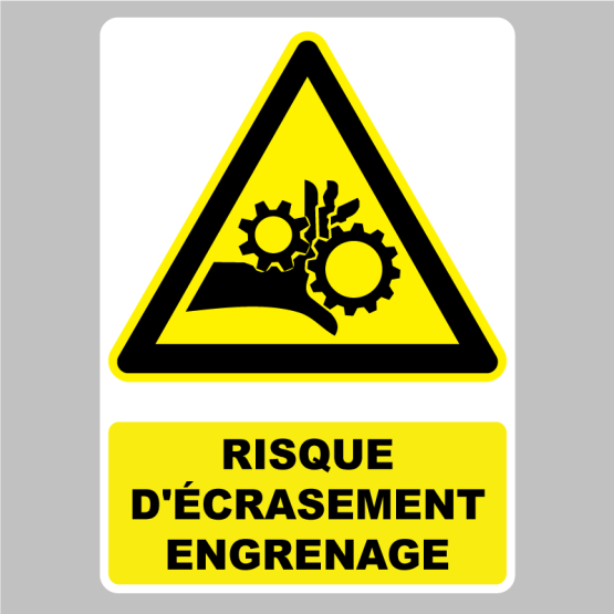 Autocollant Pictogramme Danger risque d'écrasement engrenage